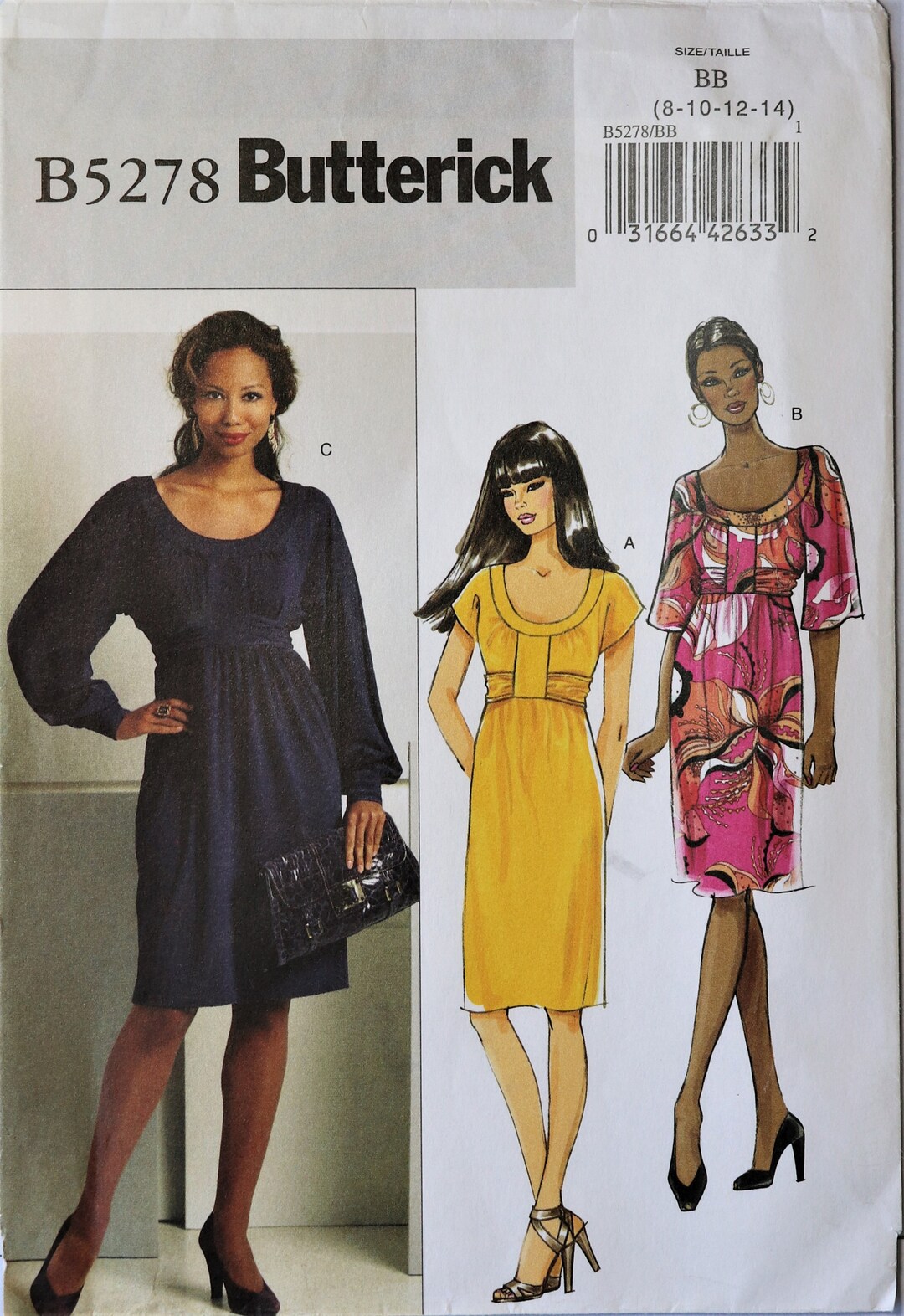 Butterick 5278. Misses Dress Pattern. Easy Sew Raised Waist Knit Dress ...