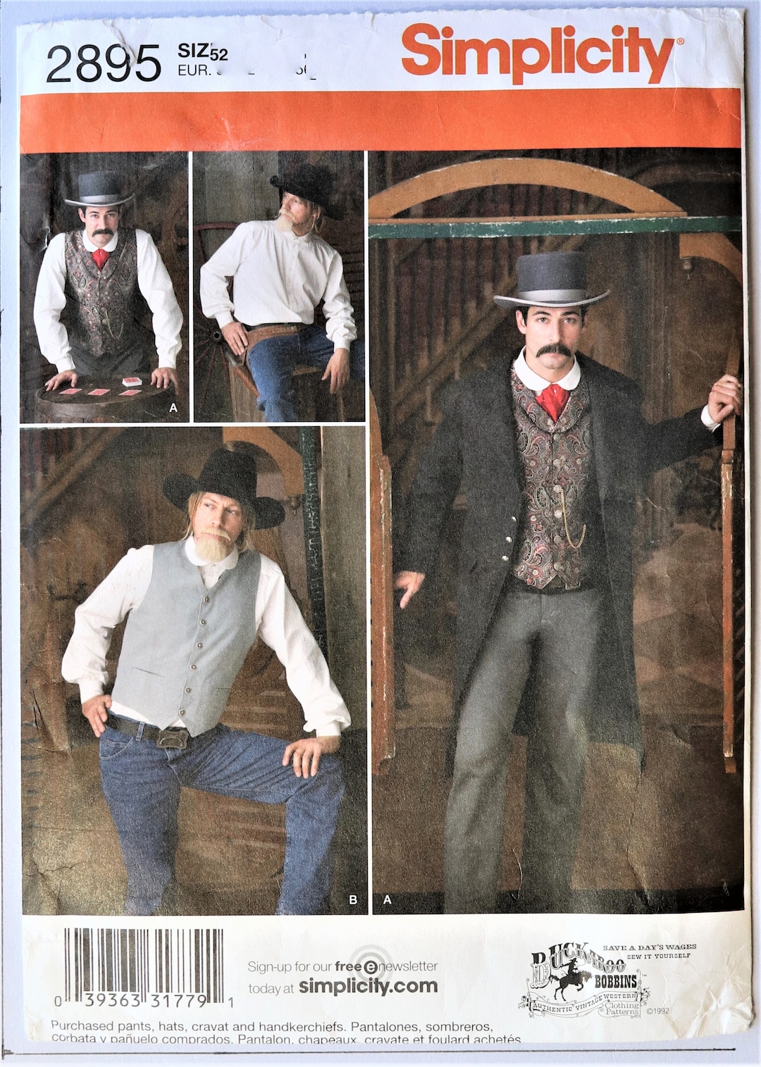 Simplicity 2895. Men's Western Frock Coat, Vest, Shirt Pattern ...