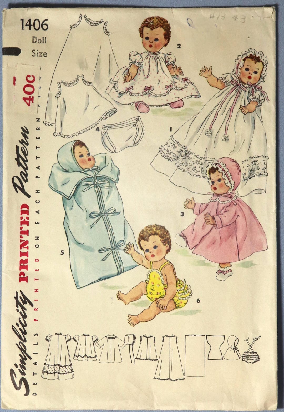 Simplicity 1406. Doll Layette Pattern. Vintage 1955 Betsy Wetsy and ...