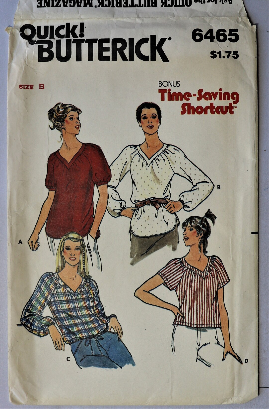 Butterick 6465. Misses Tops Pattern. Vintage 1970's Loose Fit Tops and ...