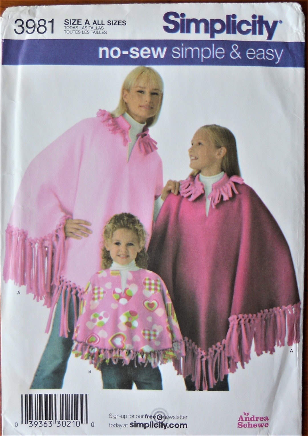 Simplicity 3981. Poncho Pattern. no Sew Poncho Pattern. Misses, Girl No ...