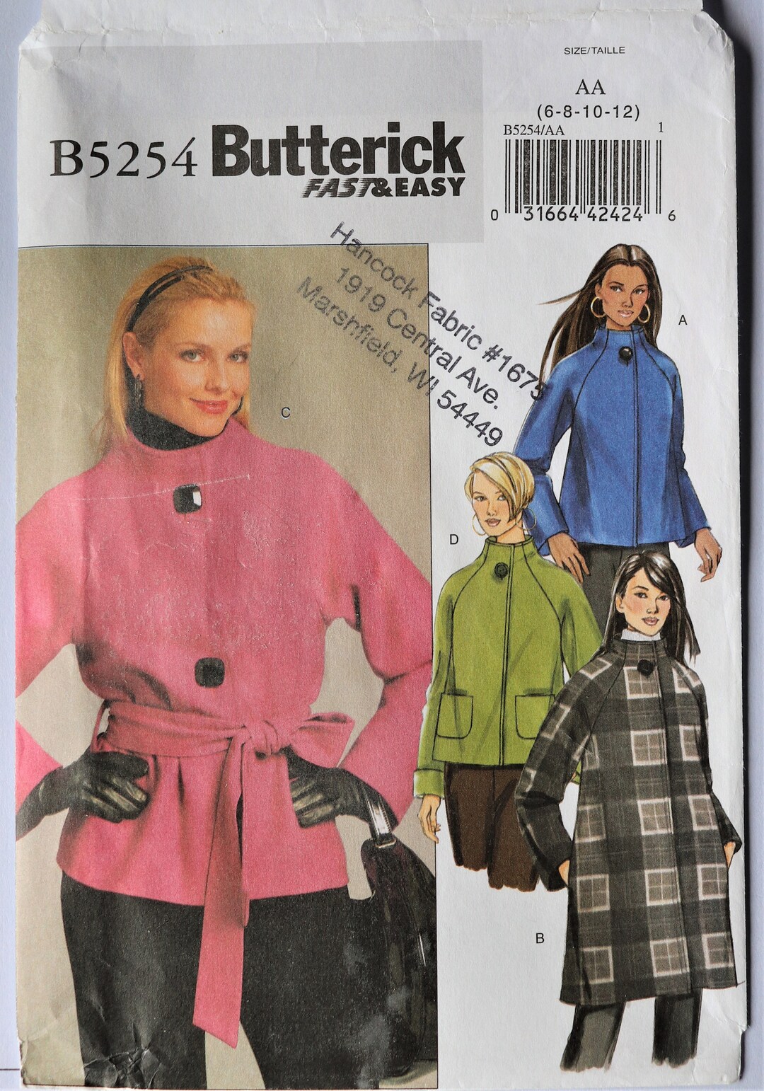 Butterick 5254. Misses Coat Pattern. Misses Lined Coat Pattern. Easy Sew Raglan Sleeve Coat ...