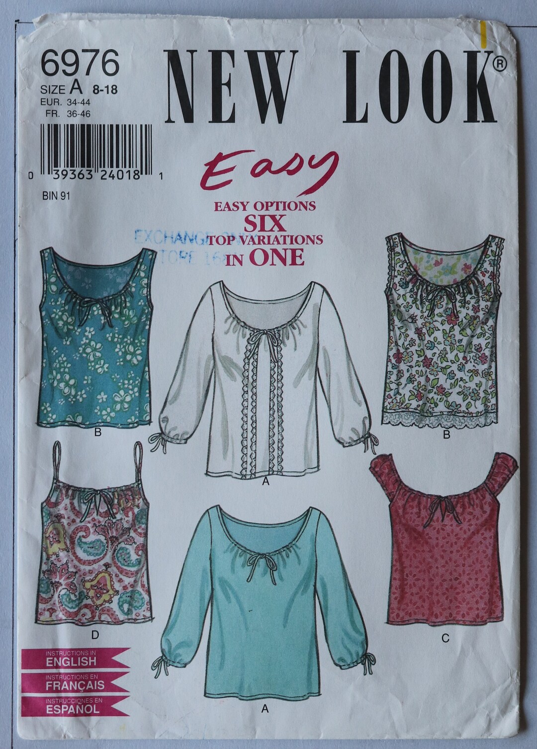 New Look 6976. Misses Tops Pattern. Camisole Tops Pattern. Peasant ...