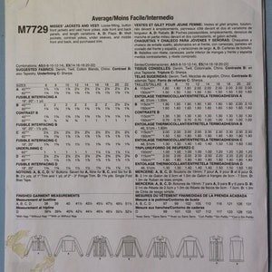 Mccall's 7729. Misses Jacket and Vest Pattern. Jeans Jacket and Vest ...