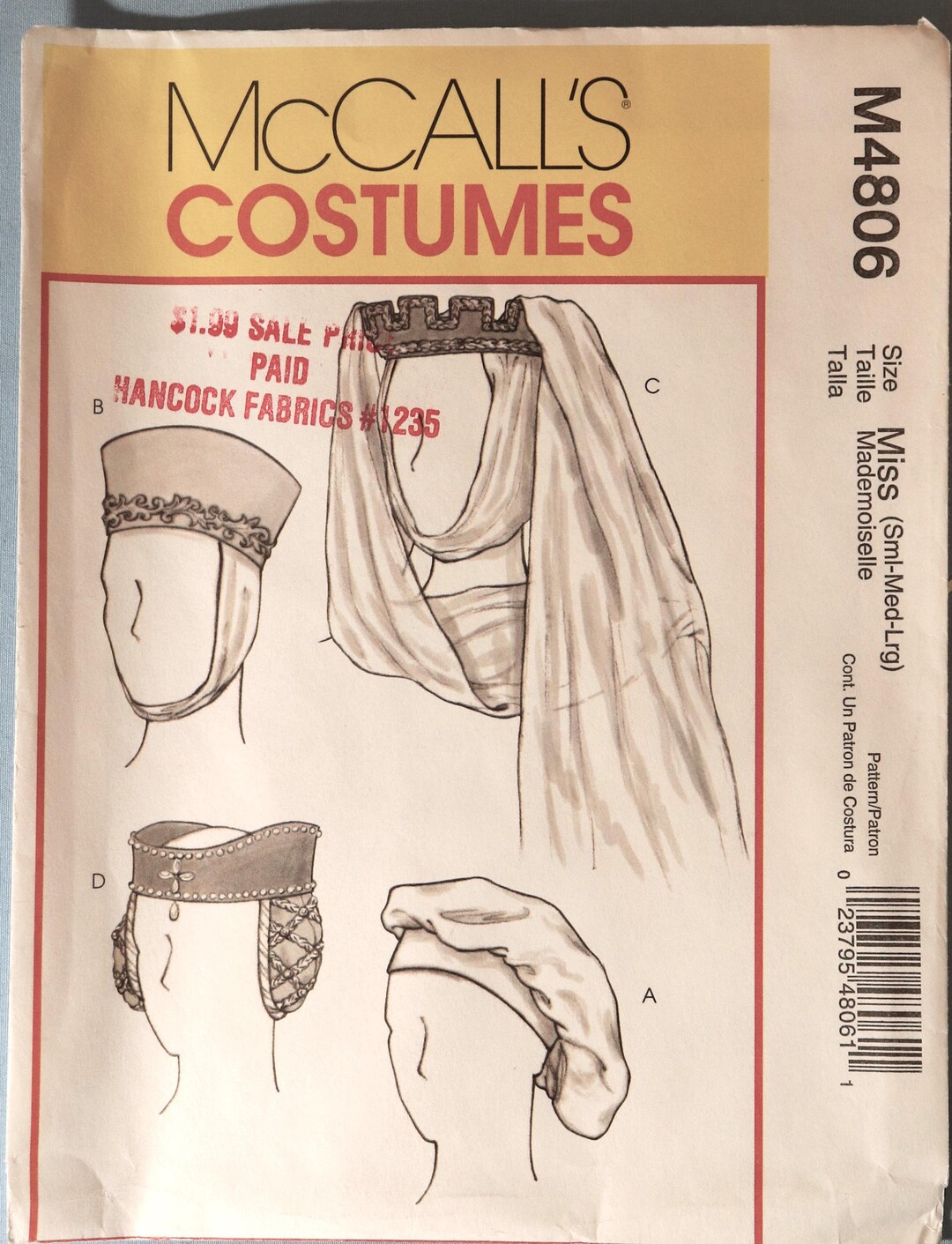 Mccall's 4806. Medieval and Renaissance Hats Pattern. Sizes S,M,L ...