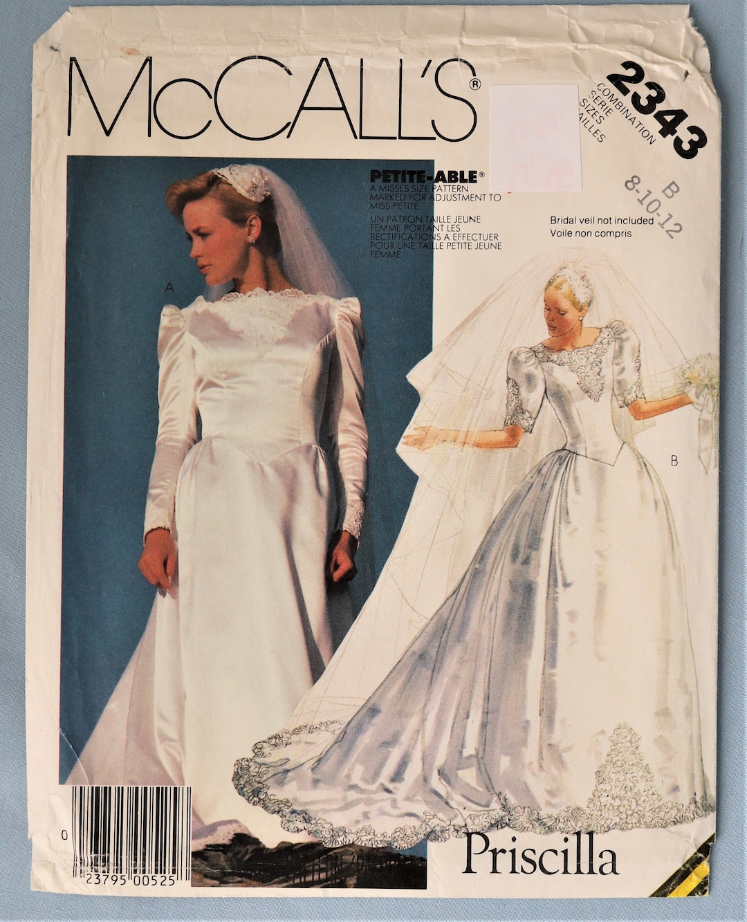 Mccall's 2343. Misses Bridal Gown Pattern. Vintage 1986 Priscilla Wedding Dress Pattern ...
