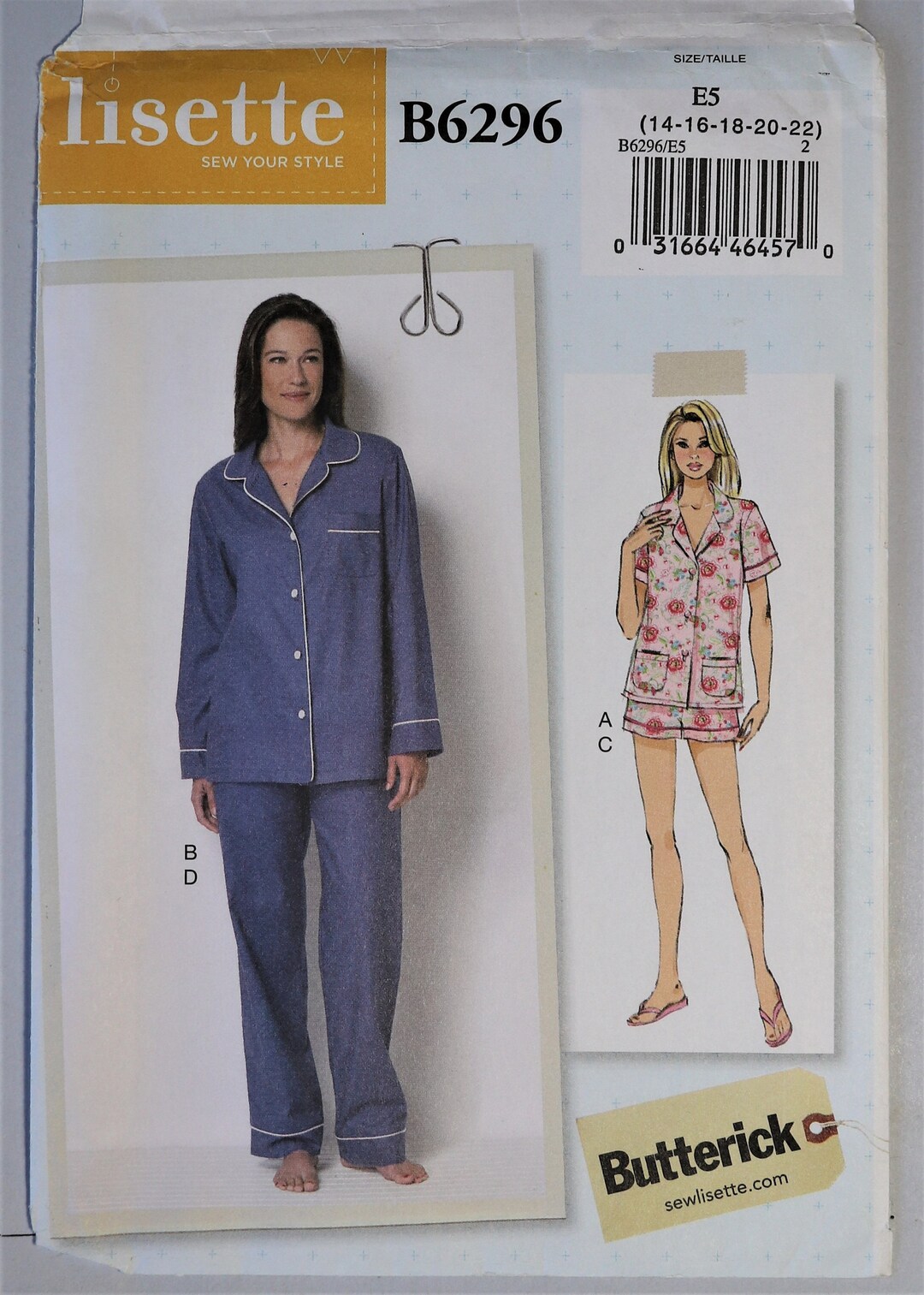 Butterick 6296. Pajamas Pattern. Misses/womens Pajamas Pattern. Top, Pants, Shorts Pajamas ...