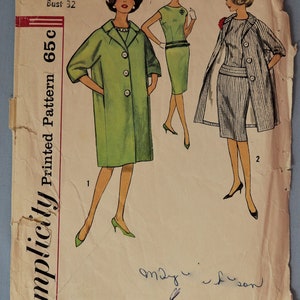 Simplicity 4292. Vintage 1960's Lined Coat and Two Piece Dress Pattern ...