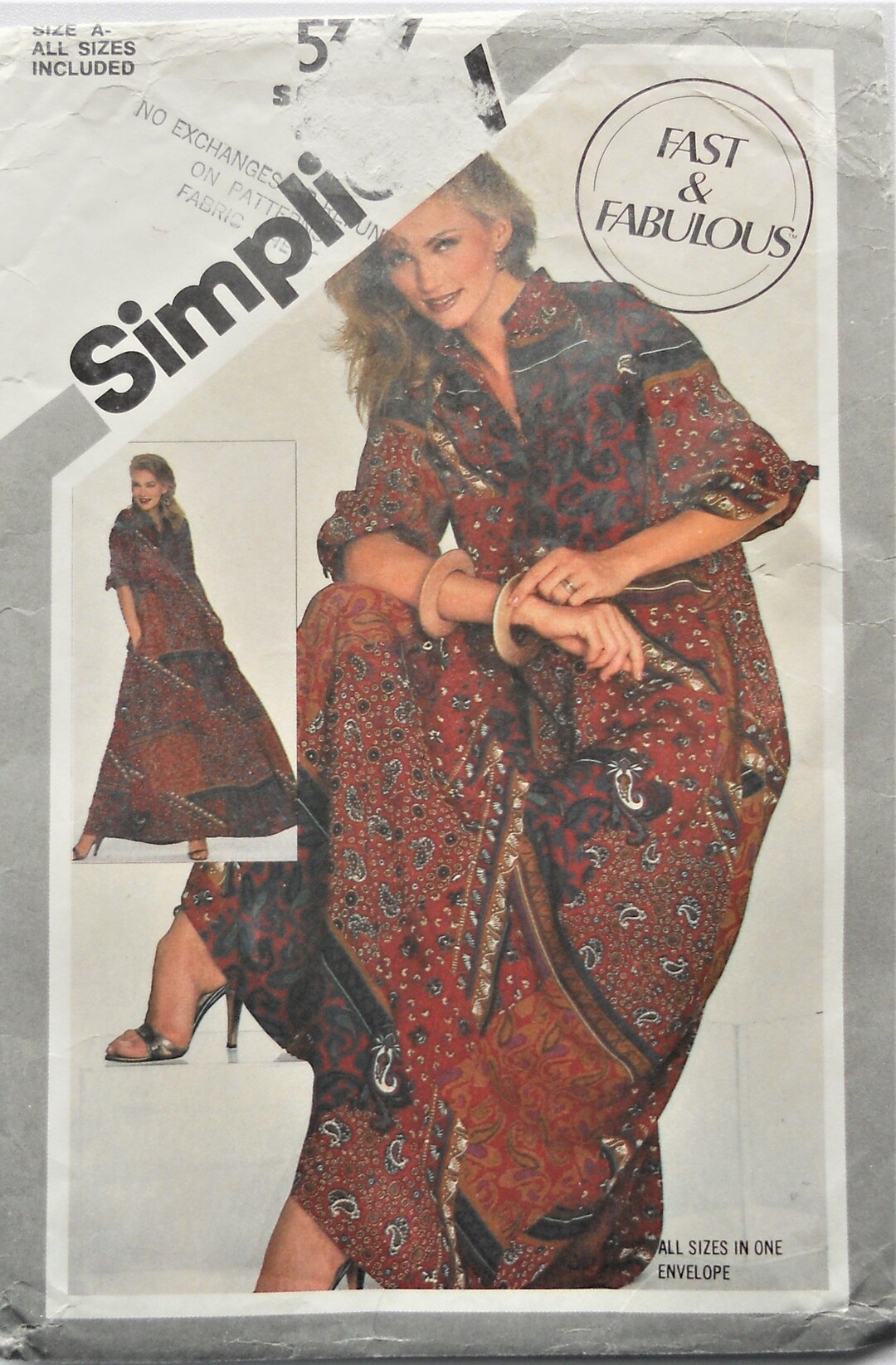 Simplicity 5337. Caftan Pattern. Vintage 1981 Loose Fit Caftan Pattern ...