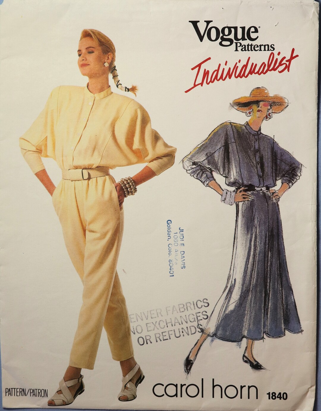 Vogue 1840. Misses Jumpsuit and Dress Pattern. Vintage 1987 Carol Horn ...