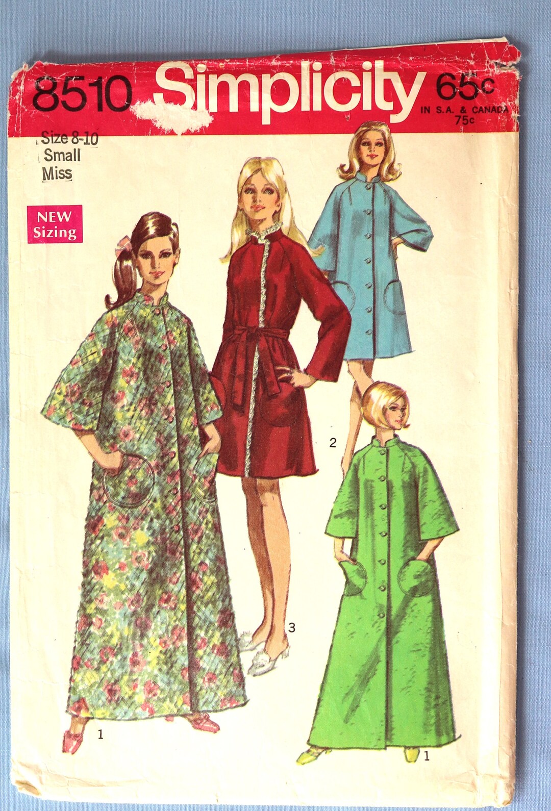 Simplicity 8510. Misses Robe Pattern. Vintage 1969 Raglan Sleeve Robe ...