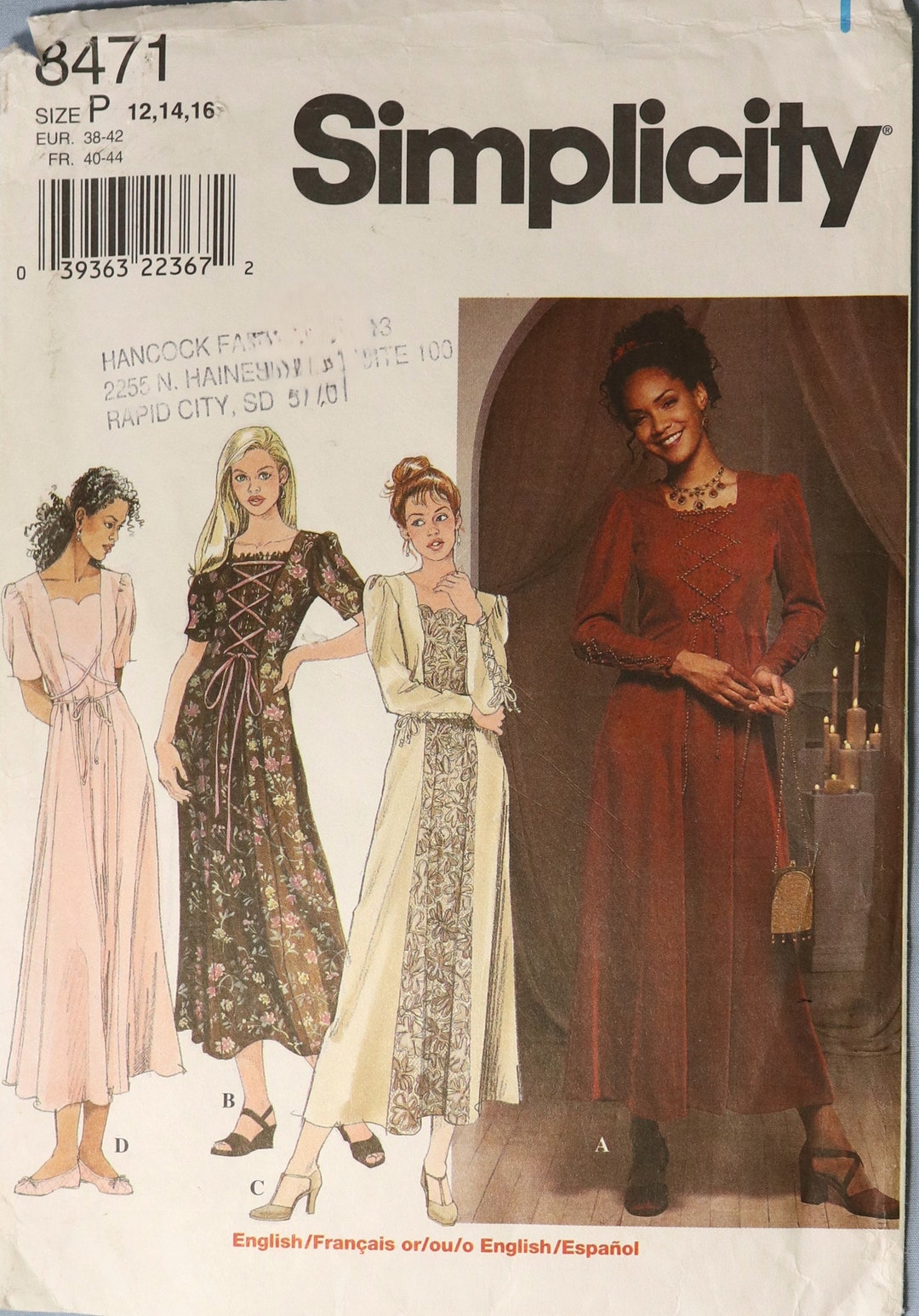 Simplicity 8471. Misses Dress Pattern. Medieval, Celtic, Fit Flare Gown ...