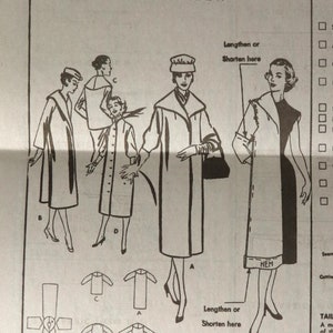 Butterick 6957. Retro 1950s Coat Pattern. Wide Shawl Collar Wrap Coat ...