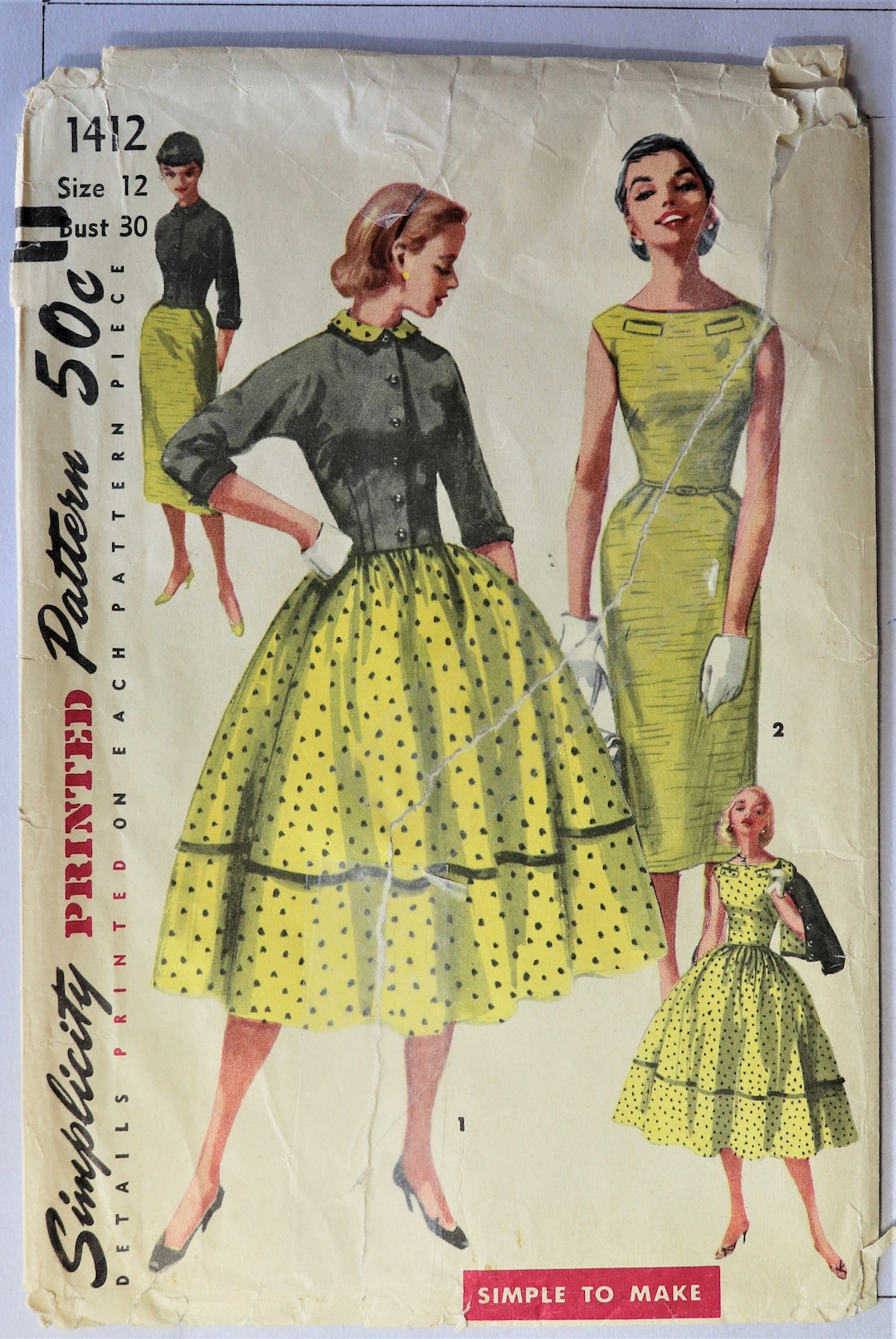 Simplicity 1412. Vintage 1955 Dress and Jacket Pattern. Sheath Dress ...
