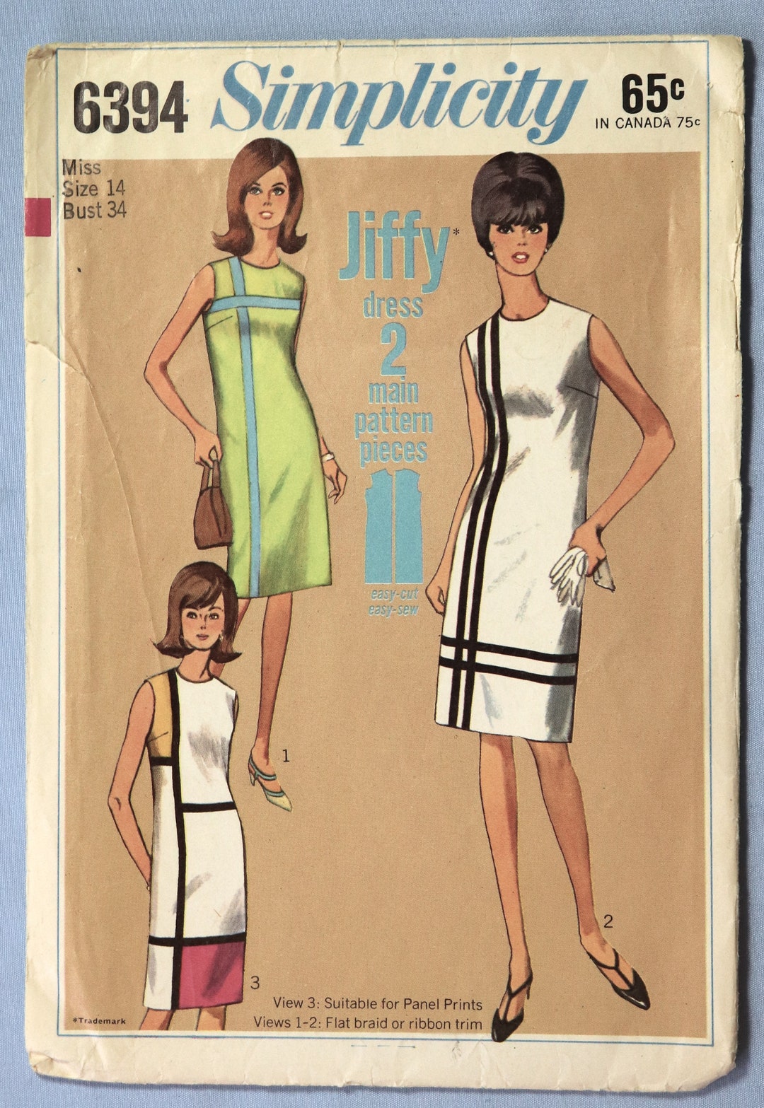 Simplicity 6394. Vintage 1966 Jiffy Shift Dress Pattern. Ribbon Dress ...