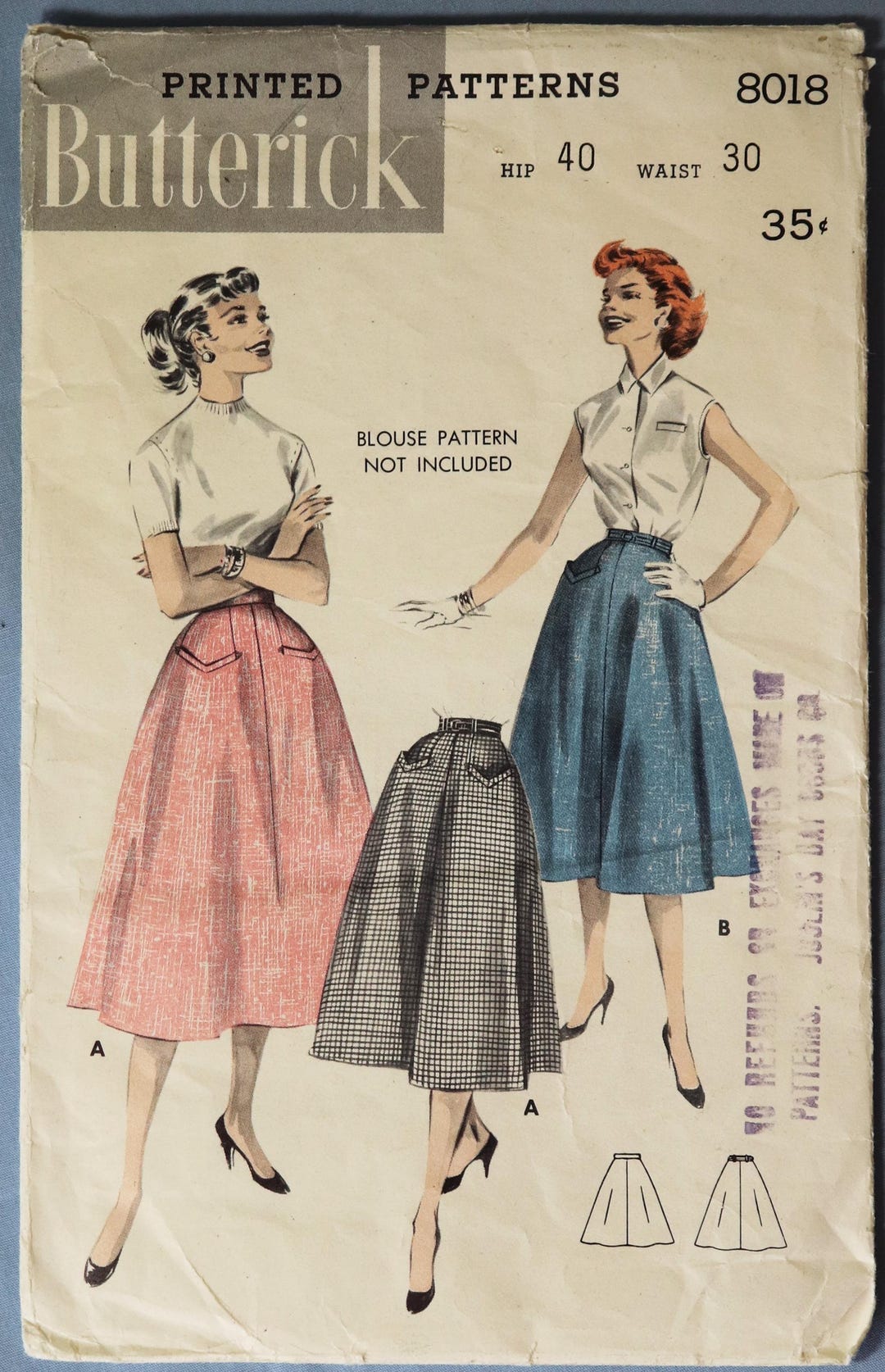 Butterick 8018. Misses Skirt Pattern. Vintage 1950s Flared A Line Skirt ...