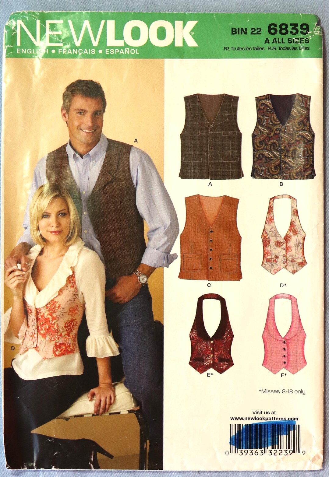 New Look 6839. Men's and Misses Vests Pattern. Men's Classic Vest ...
