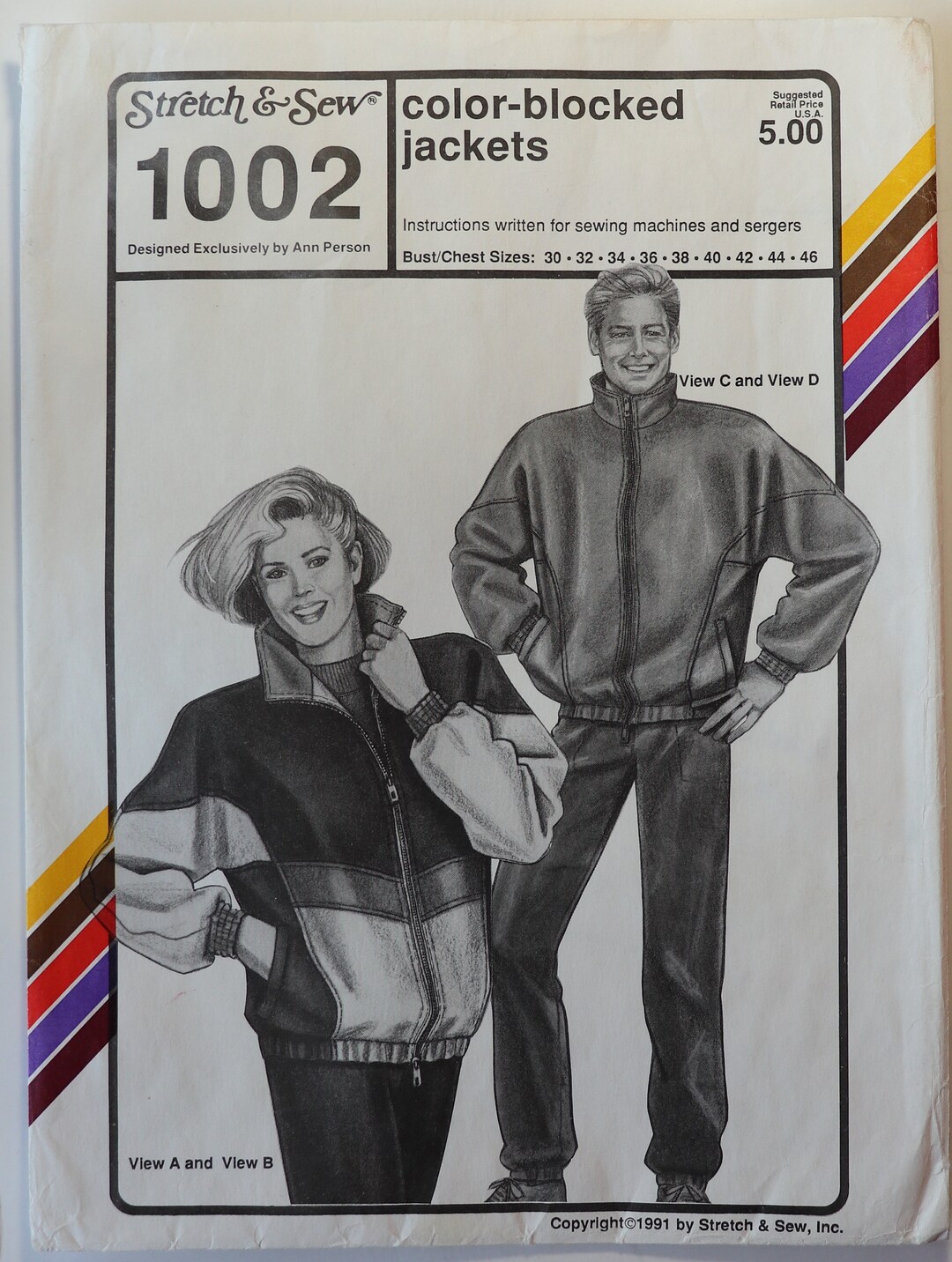Stretch and Sew 1002. Jacket Pattern. Vintage 1991 Unisex Windbreaker ...