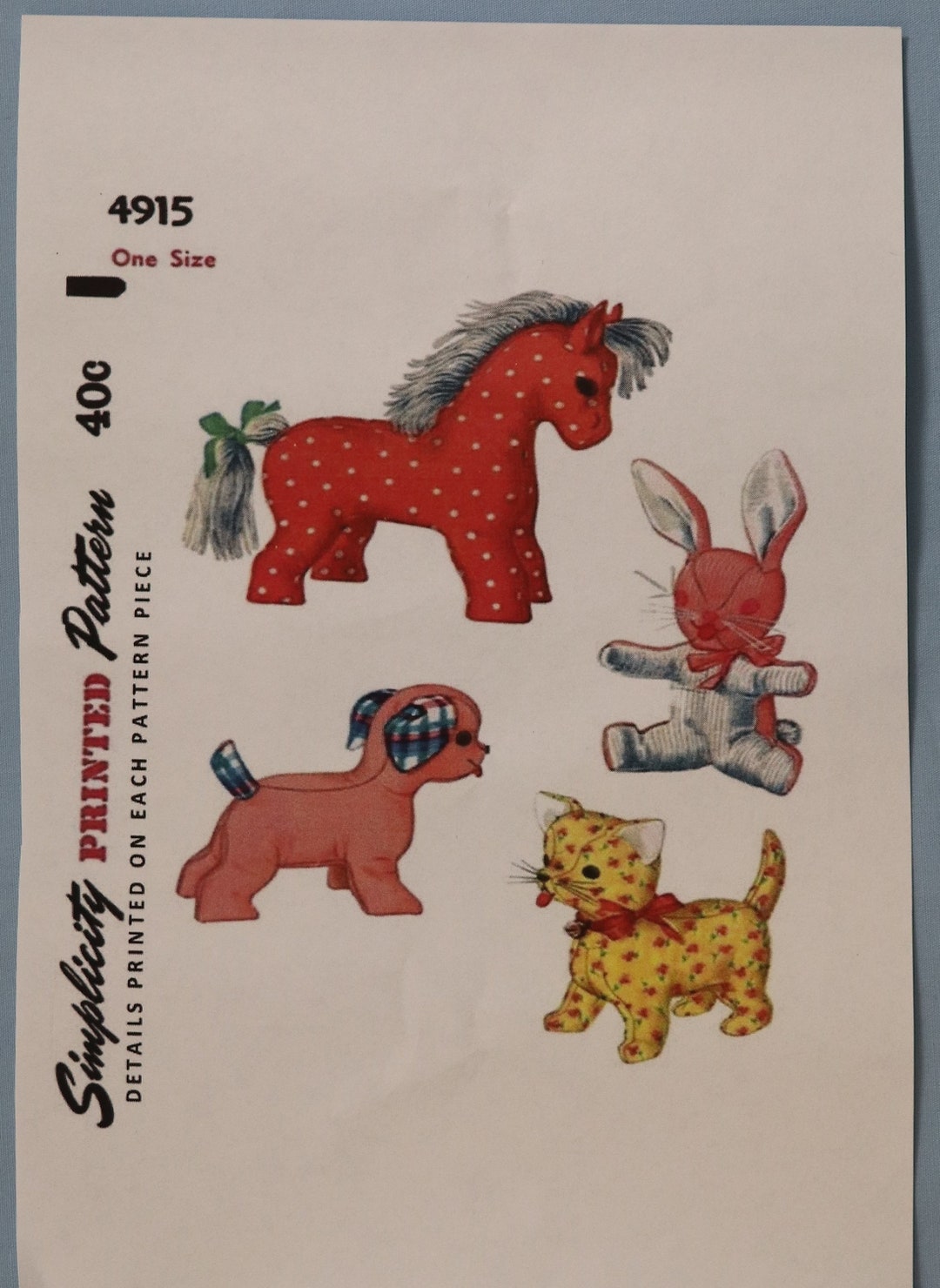 Simplicity 4915. Stuffed Toys Pattern. Vintage 1954 Stuffed Horse ...