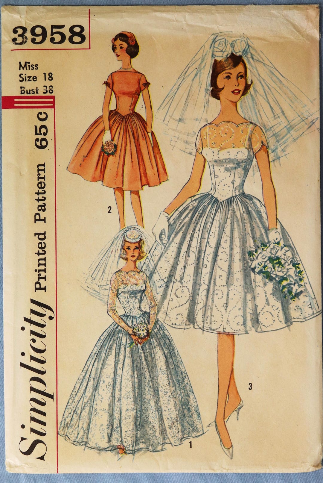 Simplicity 3958. Bridal Gown Pattern. Vintage 1950 Ball Gown Bridal ...