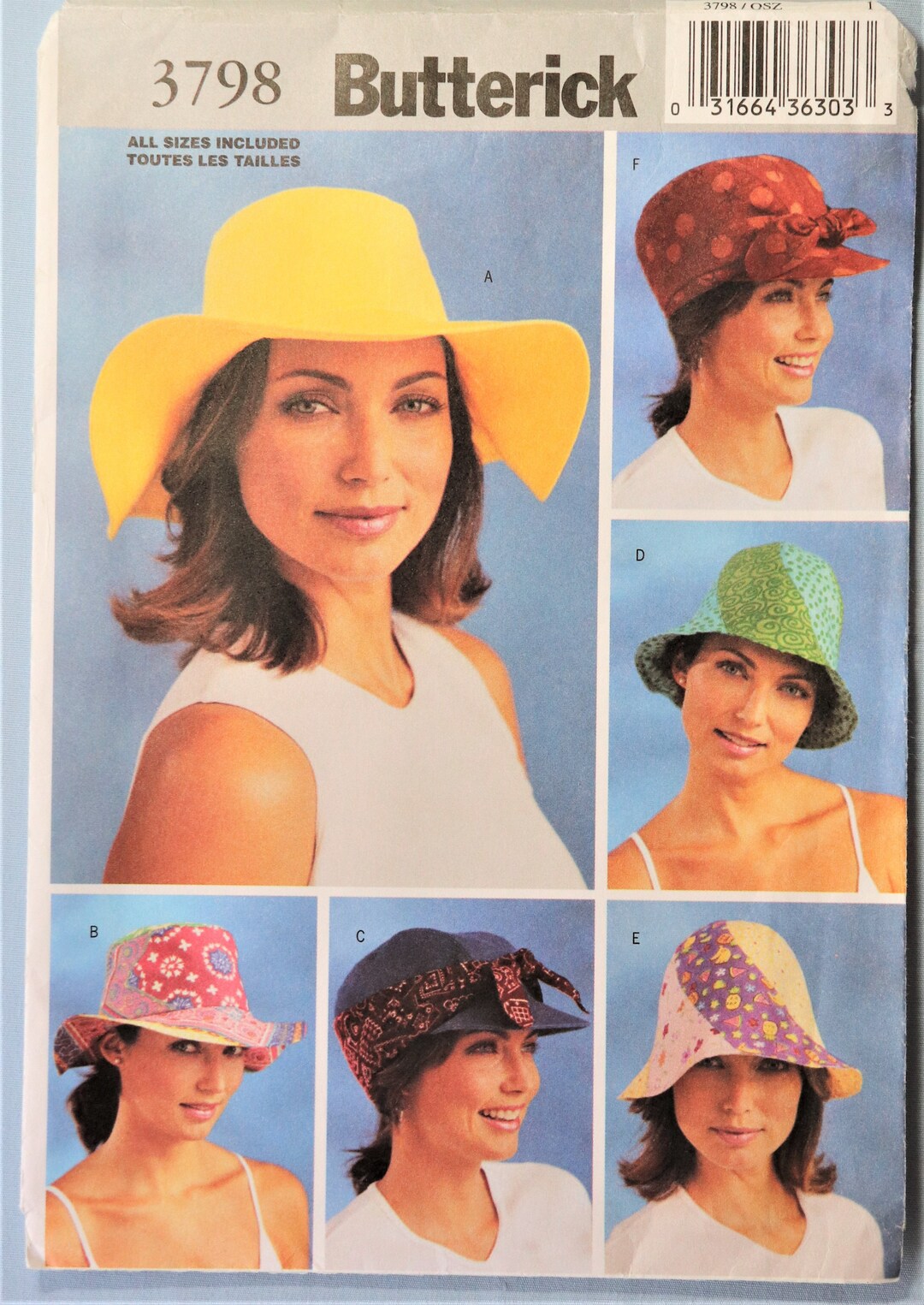 Butterick 3798. Misses Hats Pattern. Wide Brim Hat Pattern. Swirl Hat ...