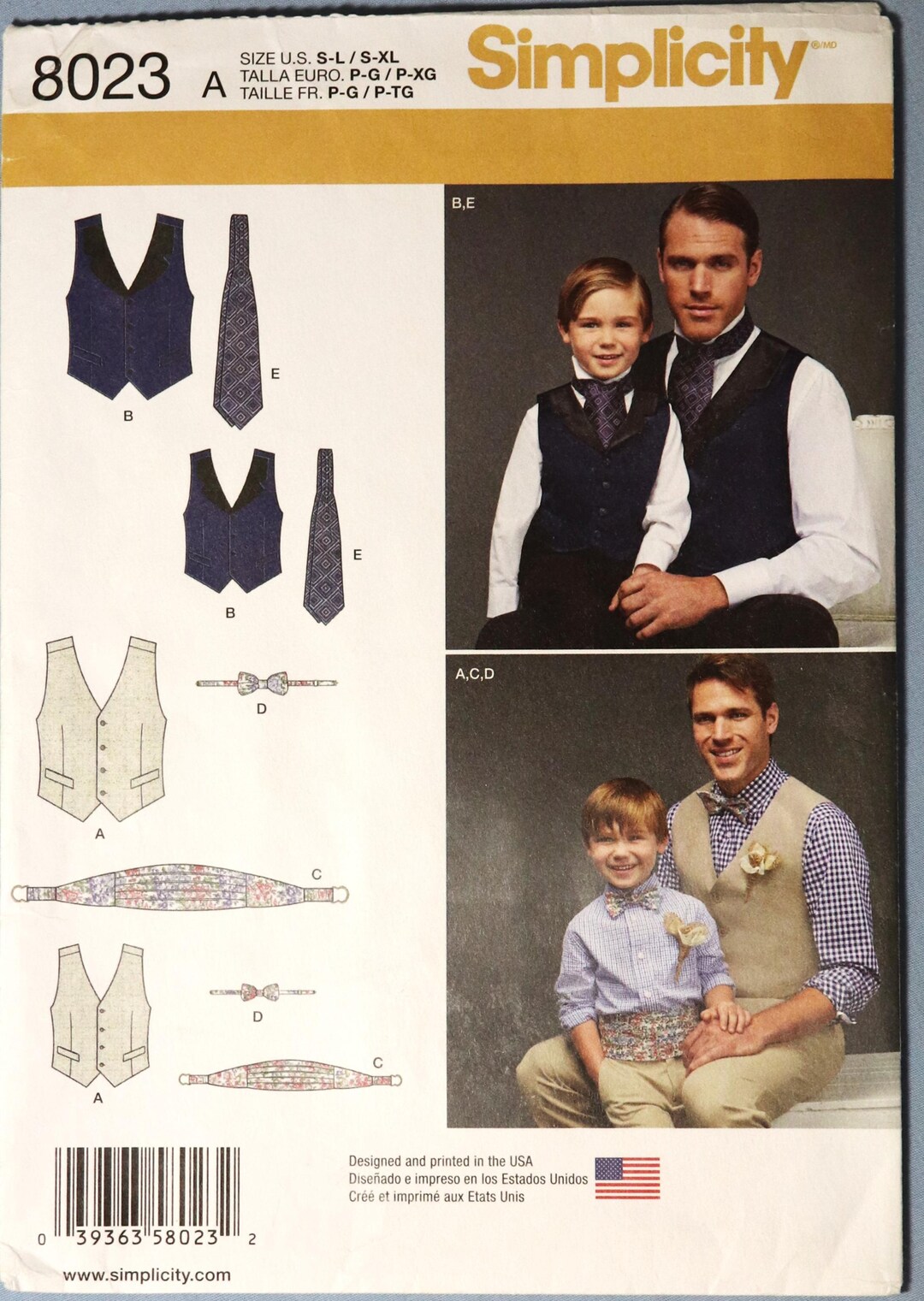Simplicity 8023. Men and Boys Vest, Ascot, Bow Tie and Cummerbund ...