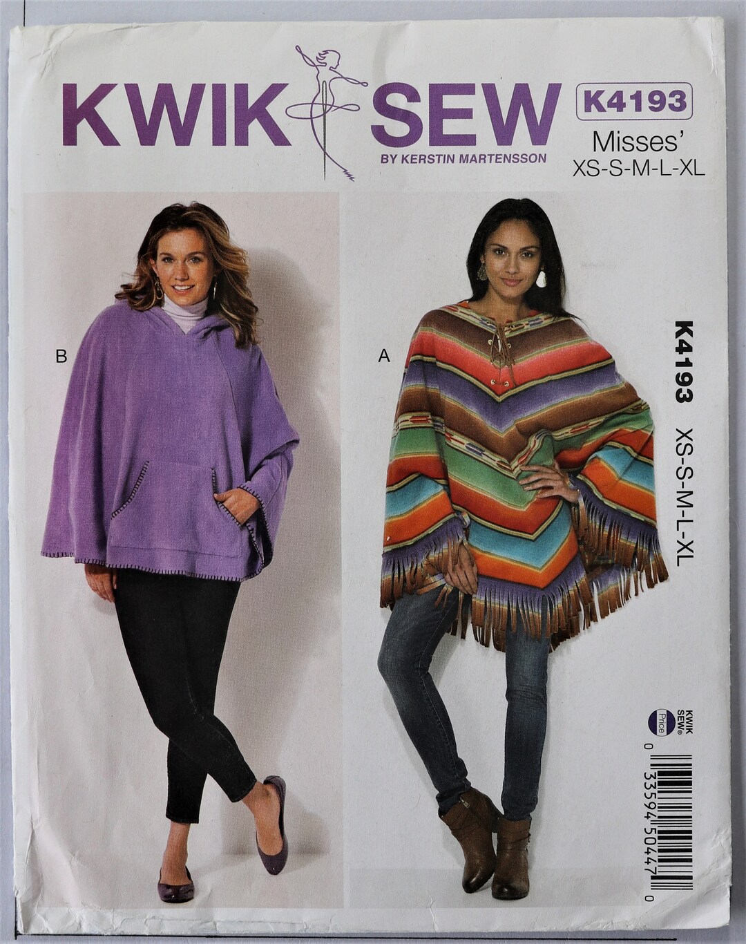 Kwik Sew 4193. Misses Ponchos Pattern. Fringed Poncho Pattern. Hooded ...