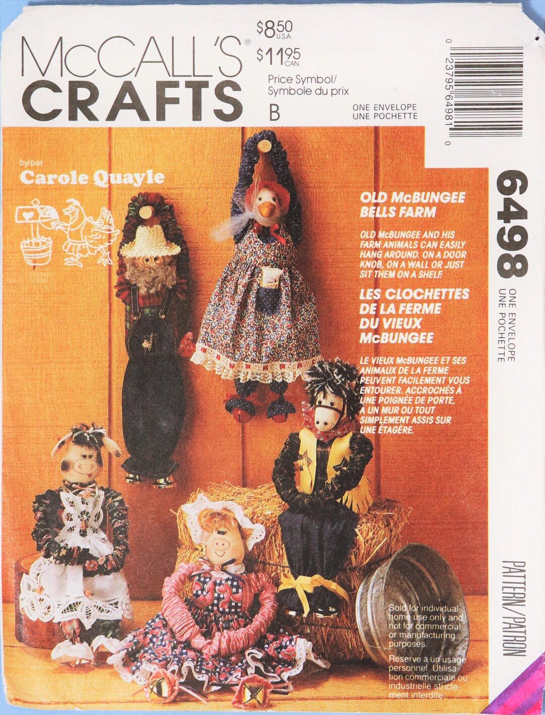 Mccall's 6498. Farm Animals Dolls Pattern. Old Mcbungee Bells Farm Pig ...