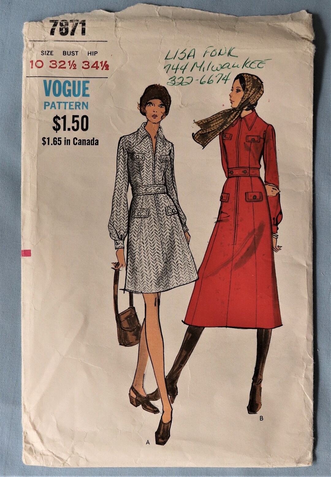 Vogue 7871. Misses Dress Pattern. Vintage 1970's Coat Dress Pattern. 70 ...