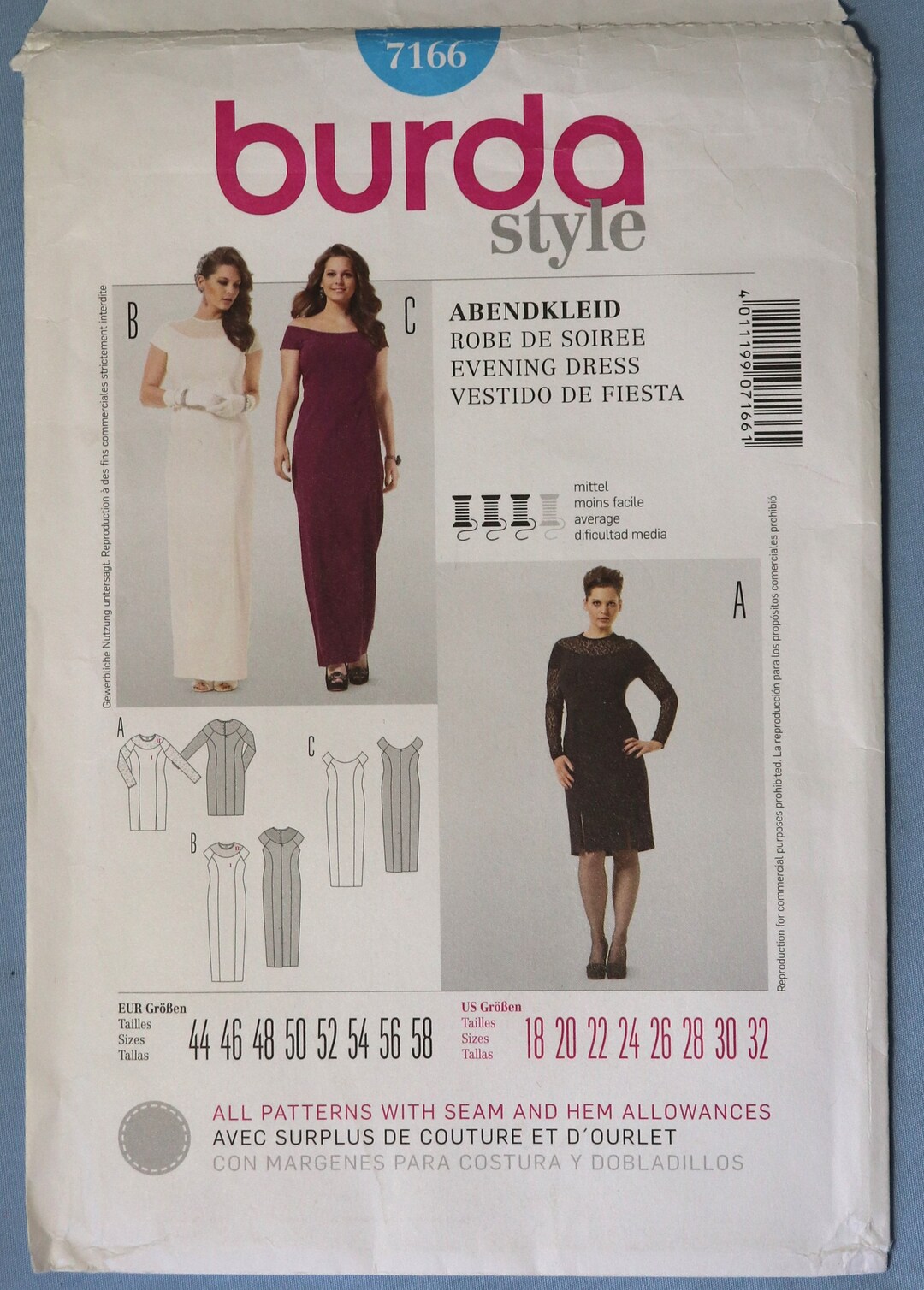 Burda 7166. Women's Evening Dress Pattern. off Shoulder Bridesmaid ...