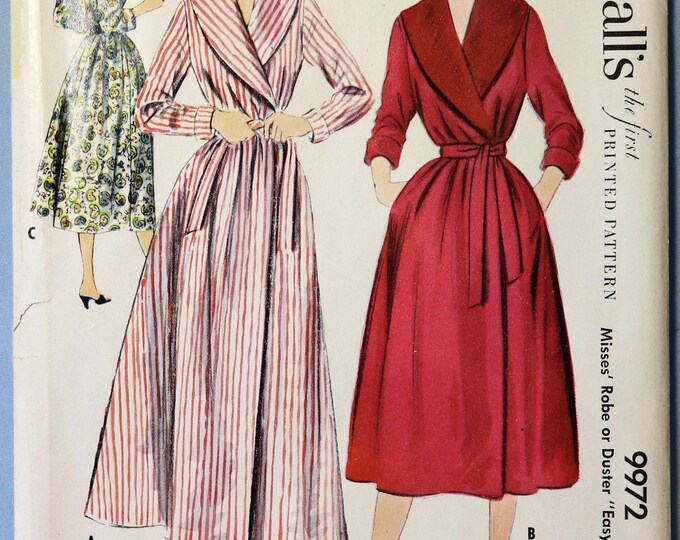 Mccall's 9972. Vintage 1954 Robe or Duster Pattern. Wrap Robe With Wide ...