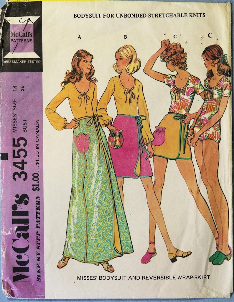 Mccall's 3455. Vintage 1972 Body Suit and Wrap Skirt Pattern ...