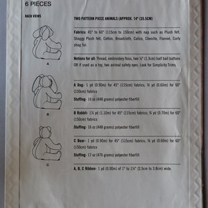 Simplicity 8044. Simplicity R10397/R11182. Stuffed Bear, Bunny, Dog ...