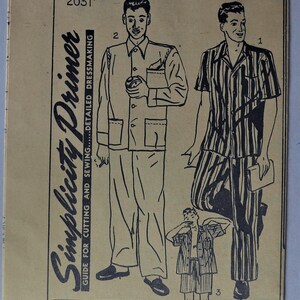 Simplicity 2051. Men's Pajamas Pattern. Vintage 1951 - Etsy