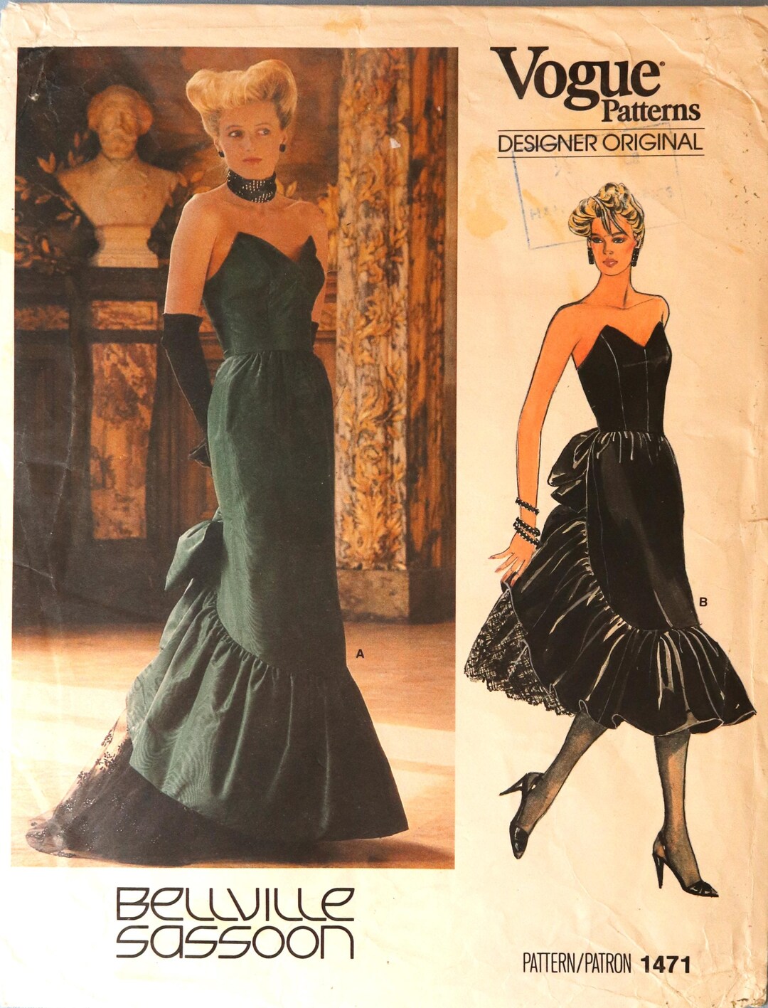 Vogue 1471. Bellville Sassoon 1980's Strapless Evening Gown Pattern ...