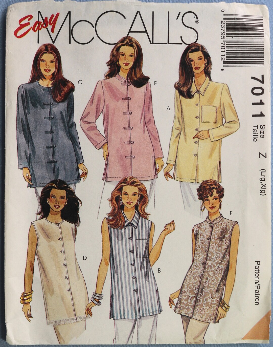 Mccall's 7011. Women's Tunic Pattern. Oriental Style Tunics Pattern ...