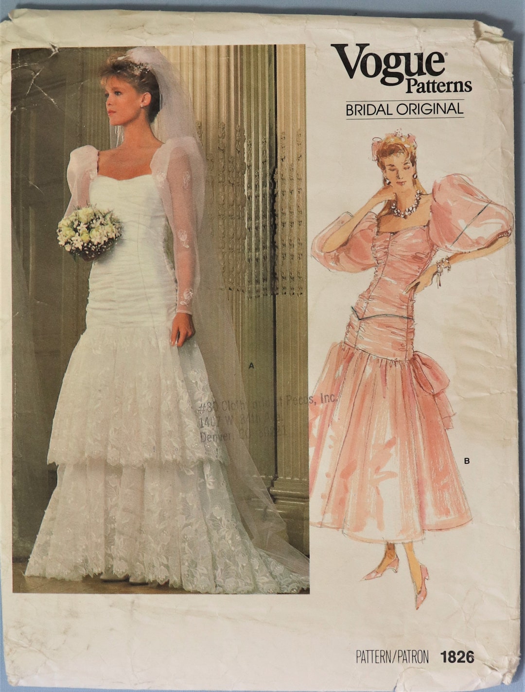 Vogue 1826. Wedding Dress Pattern. Vintage 1988 Drop Waist Tiered ...