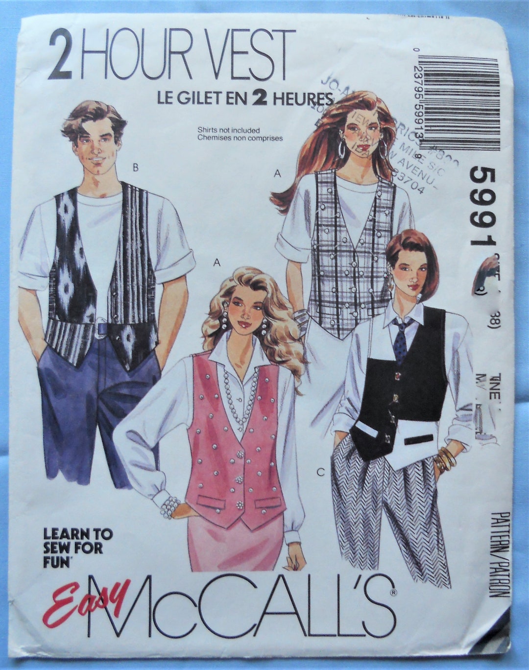 Mccall's 5991. Men or Misses Vest Pattern. Unisex Vest Pattern. learn ...
