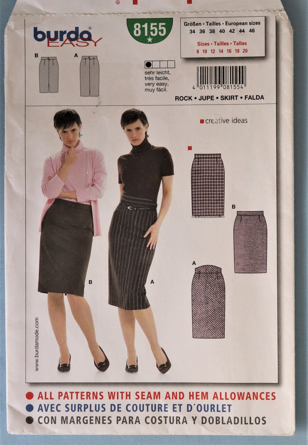 Burda 8155. Skirt Pattern. Misses/womens Straight Fitted Skirt in Two ...