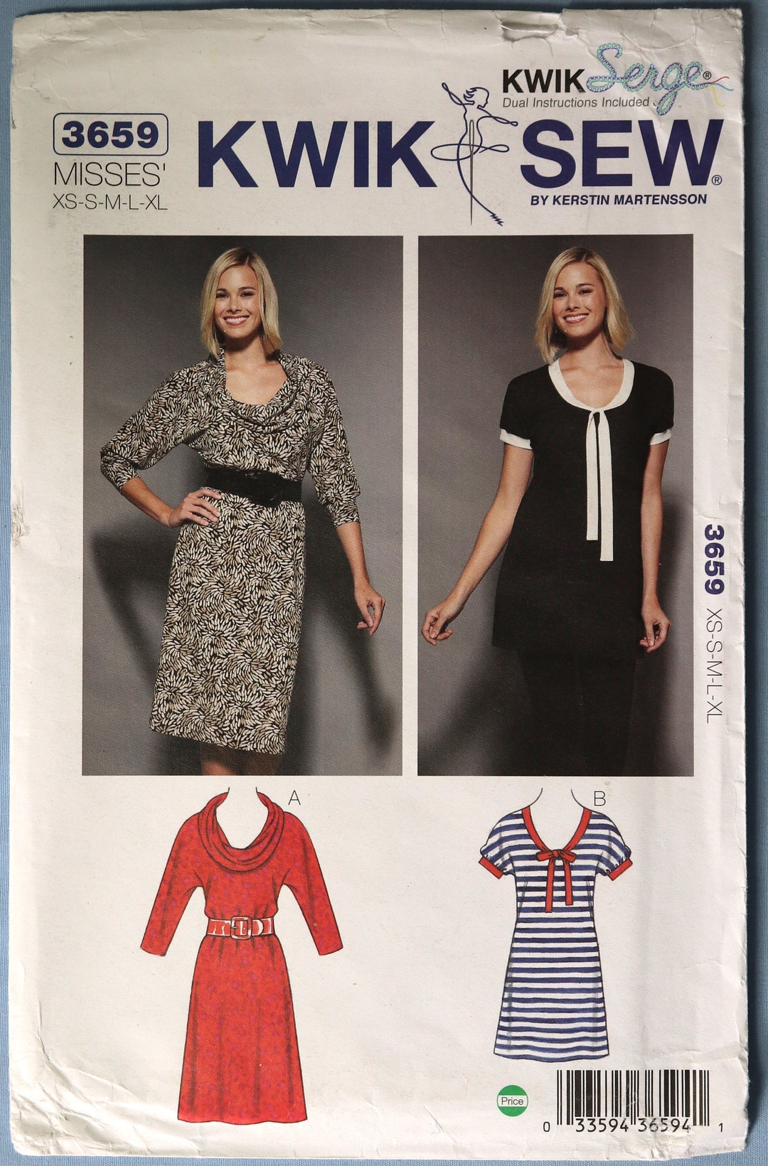 Kwik Sew 3659. Misses Dress and Tunic Pattern. Knit Dress or Tunic With ...