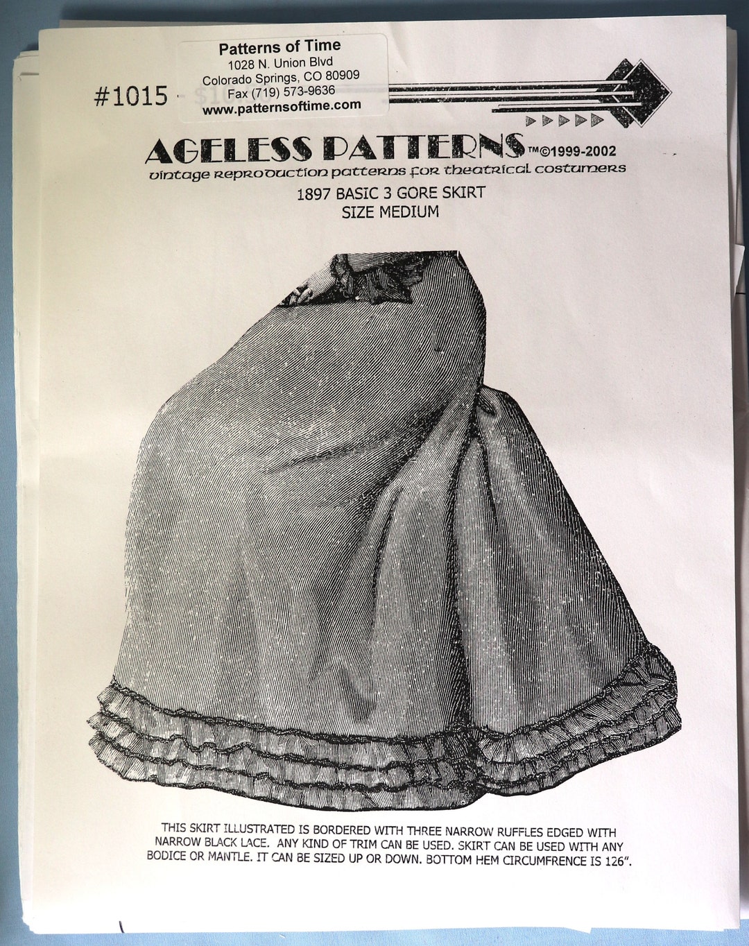 Victorian Skirt Pattern. Ageless Pattern 1015. 1897 Basic 3 Gore Skirt Pattern. Vintage 1890's ...
