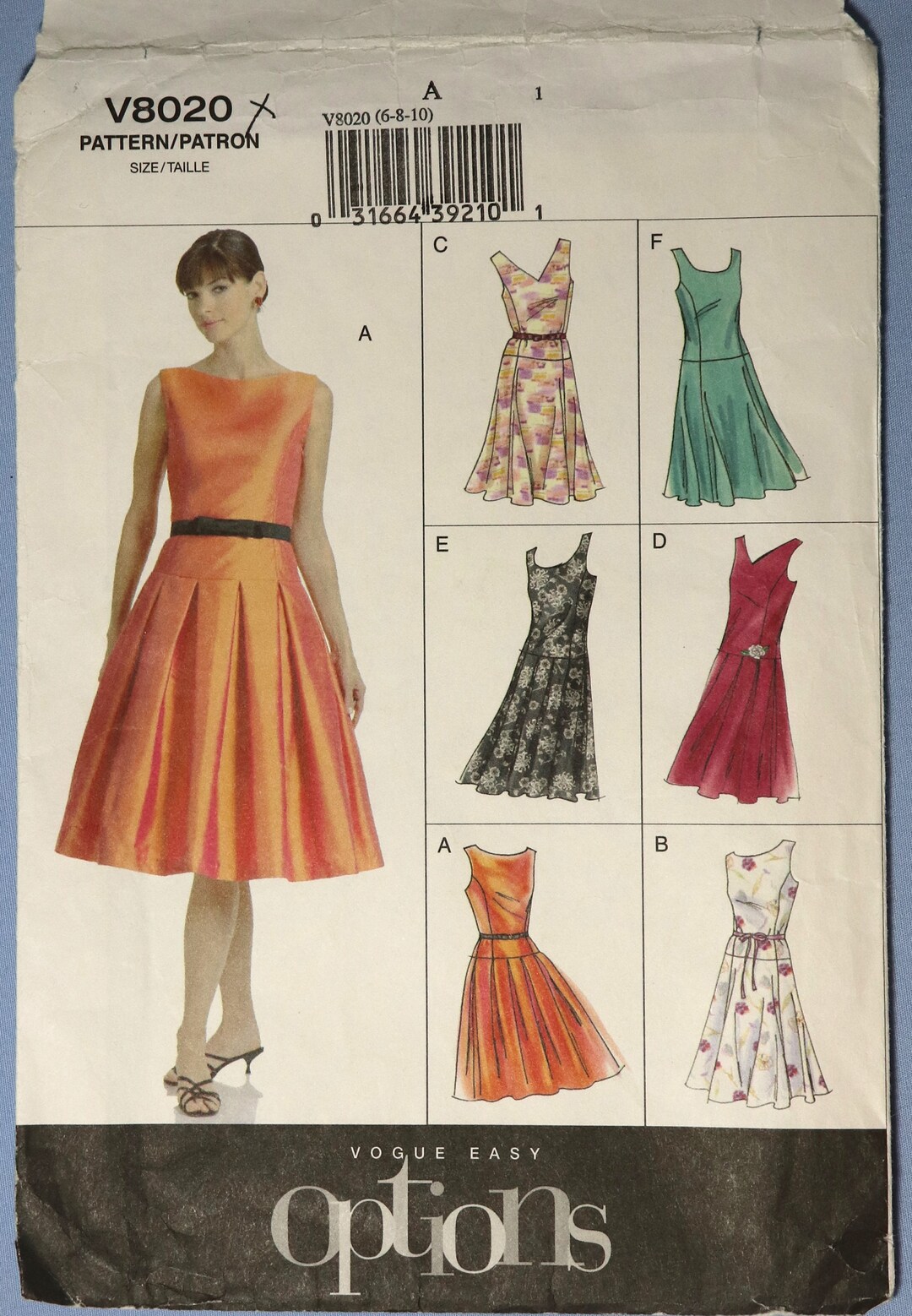Vogue 8020. Misses Dress Pattern. Sleeveless Drop Waist Dress, Pleated ...