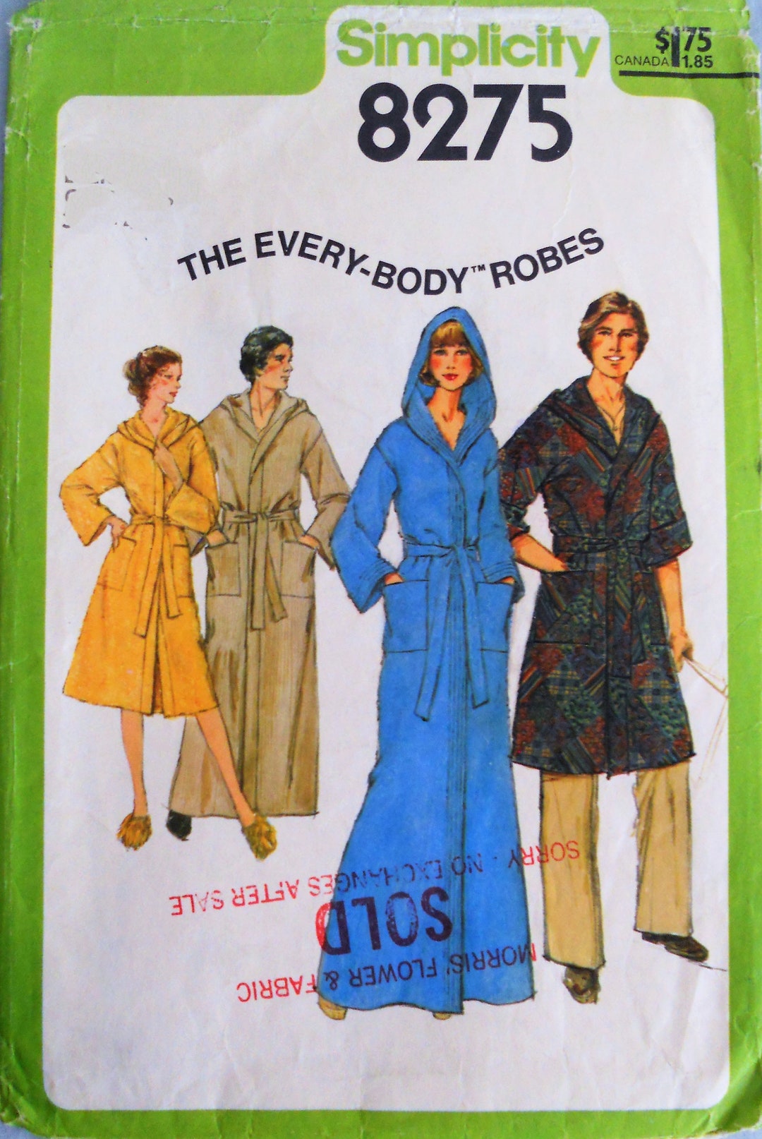 Simplicity 8275. Men/women Robe Pattern. Vintage 1977 Unisex Hooded ...