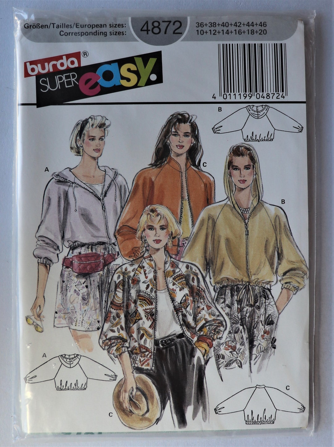Burda 4872. Misses Jacket Pattern. Hooded Sweatshirt Jacket Pattern ...