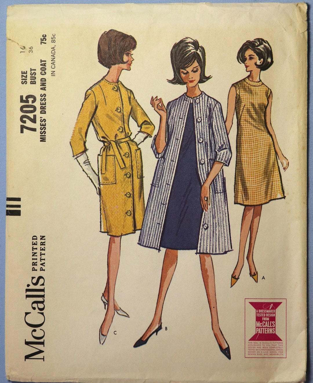Mccall's 7205. Vintage 1964 Dress and Coat Pattern. Semi Fit A Line ...