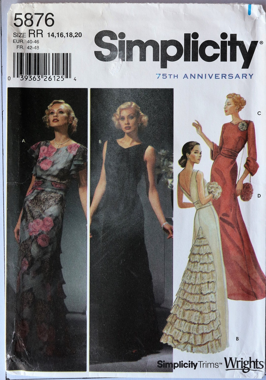 Simplicity 5876. Women's Dress Pattern. Retro 1930s Formal Dress ...