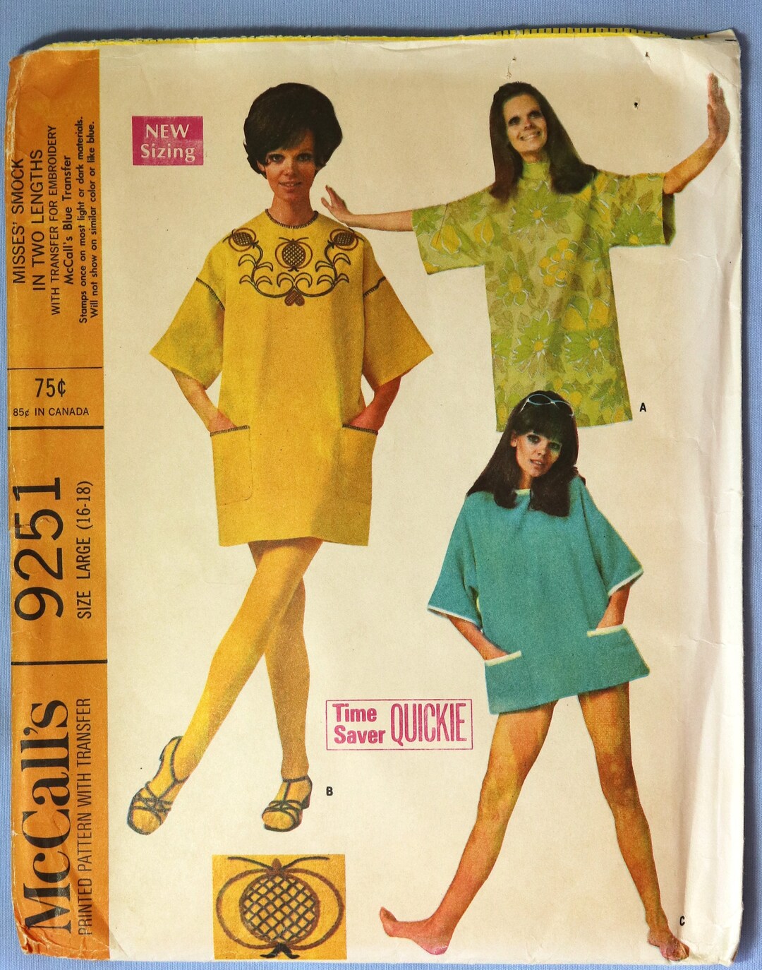 Mccall's 9251. Misses Smock Pattern. Vintage 1968 T Square Smock Tunic ...
