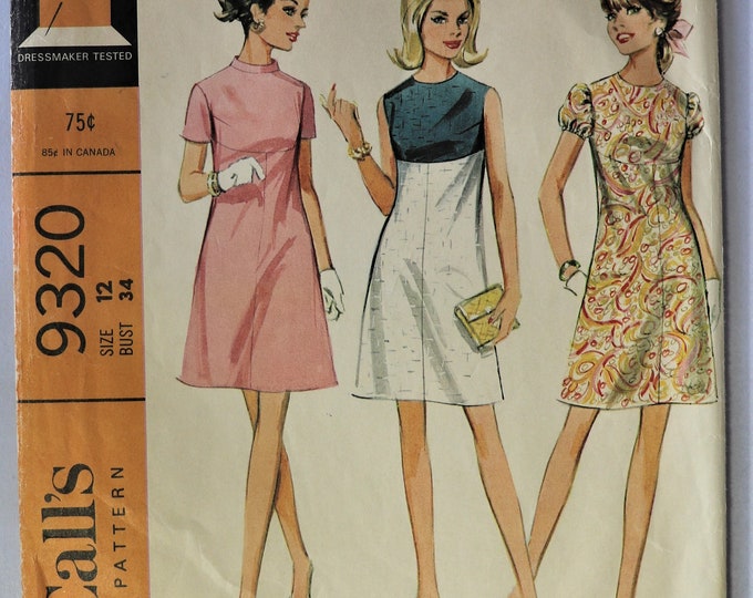 Mccall's 9320. Vintage 1968 Dress Pattern. A Line Mini Dress Pattern ...