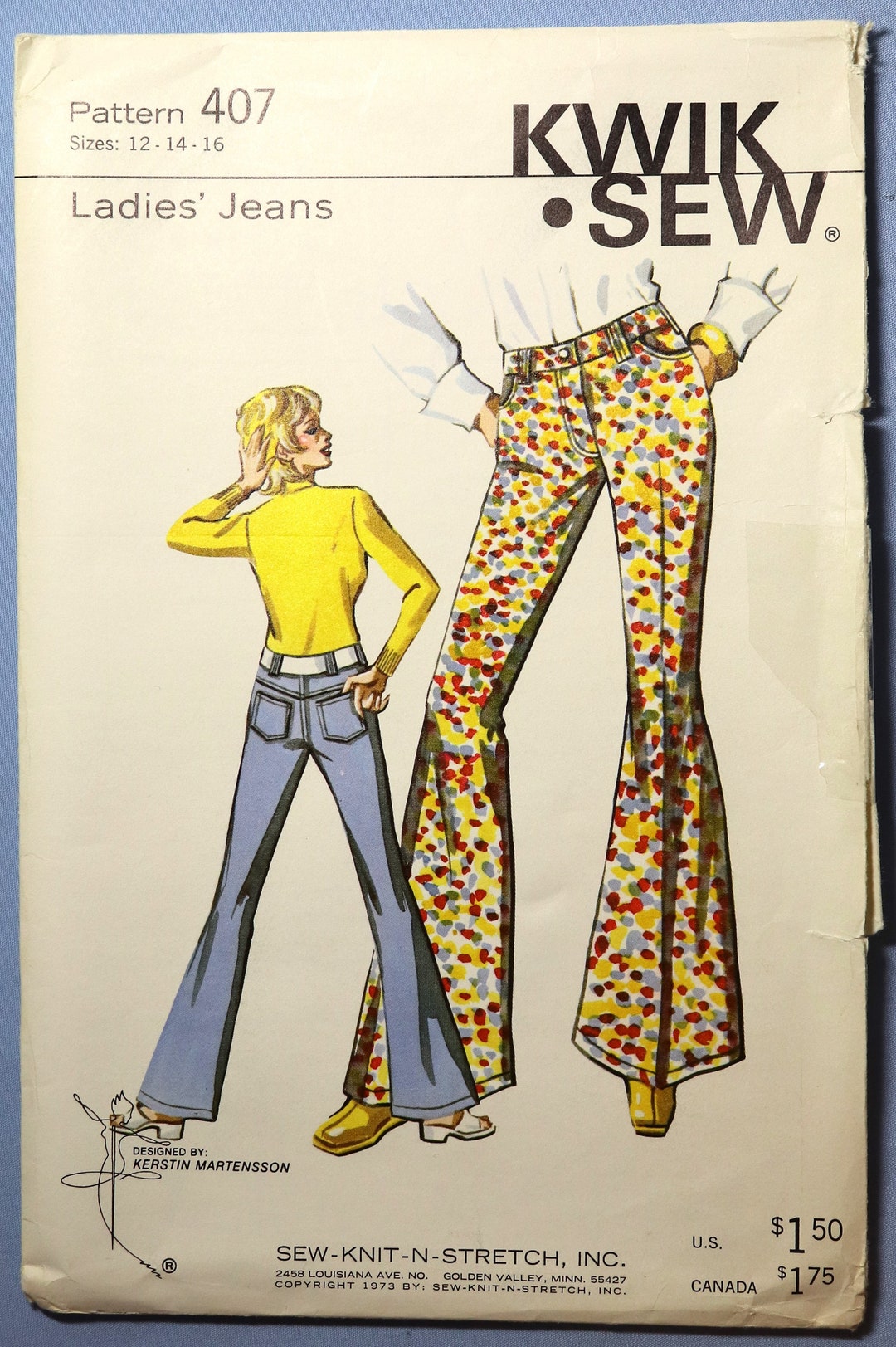 Kwik Sew 407. Ladies Jeans Pattern. Vintage 1973 Bell Bottom Hip Hugger ...