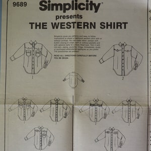 Simplicity 9689. Western Shirt Pattern. Mens/misses Western Shirt ...